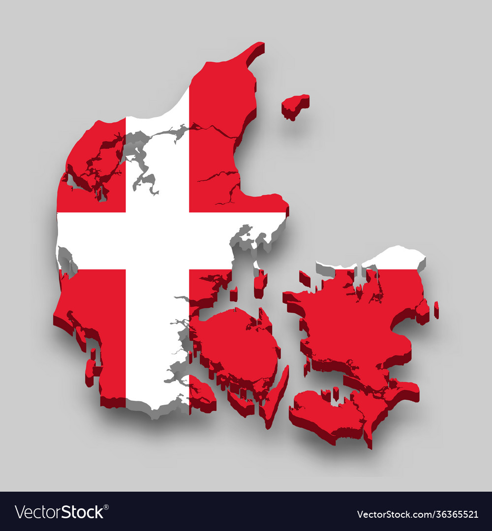 3d isometric map denmark with national flag Vector Image