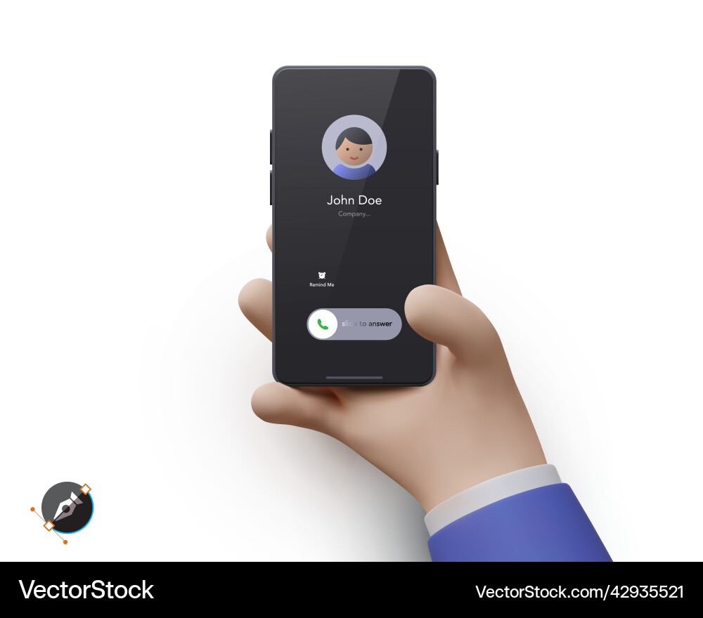 3d realistic phone in hand with shadow isolated Vector Image