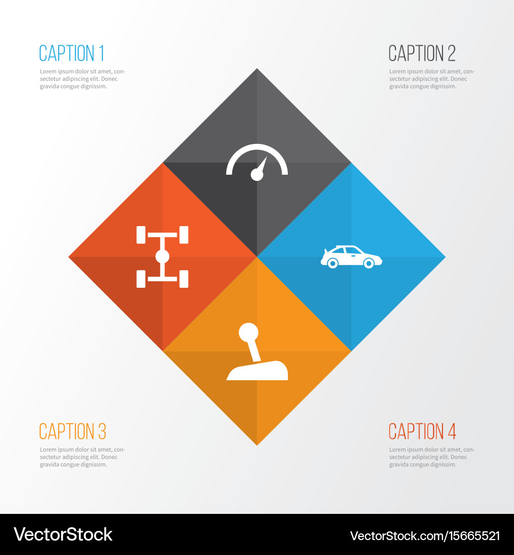 Auto icons set collection of wheelbase Royalty Free Vector