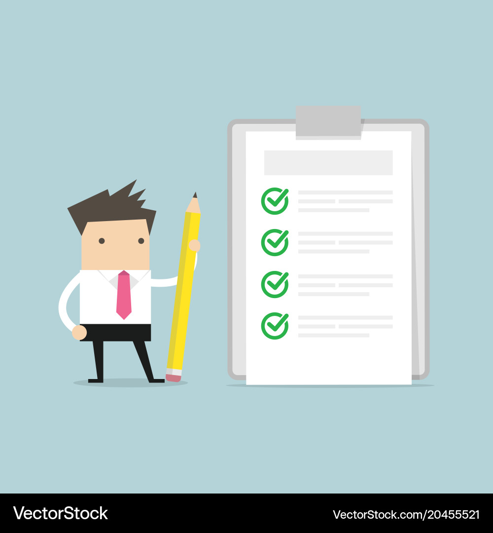 Businessman holding a pencil and checklist Vector Image