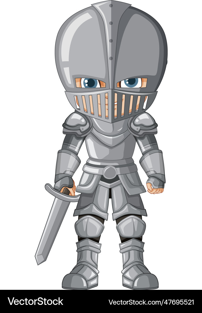 Cartoon knight boy holding sword and shield Vector Image