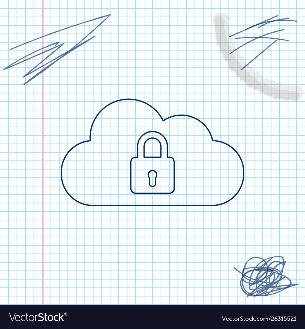 Cloud computing lock line sketch icon isolated Vector Image