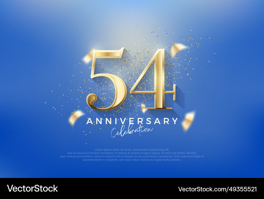 Elegant number 54th with gold glitter on a blue Vector Image