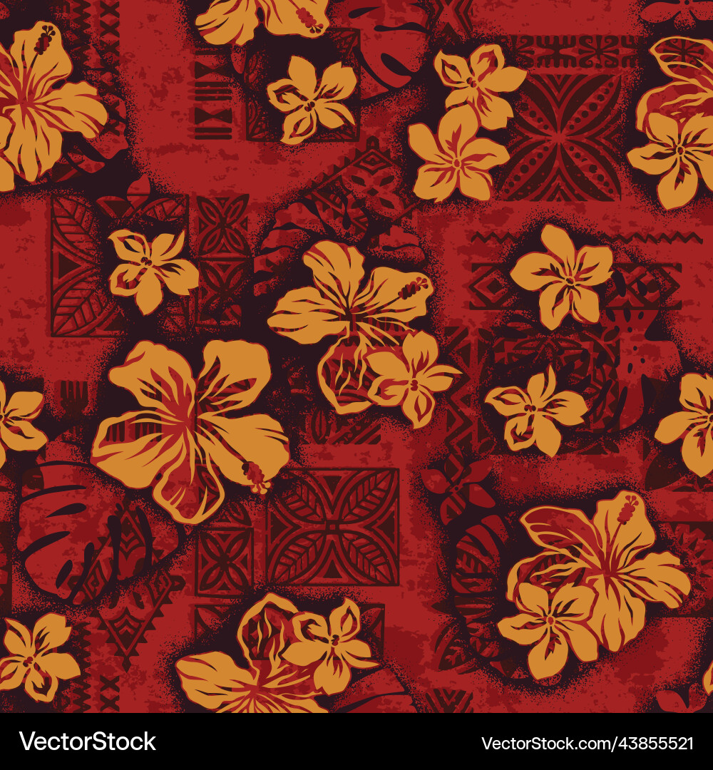 Hawaiian tribal elements and hibiscus flowers Vector Image