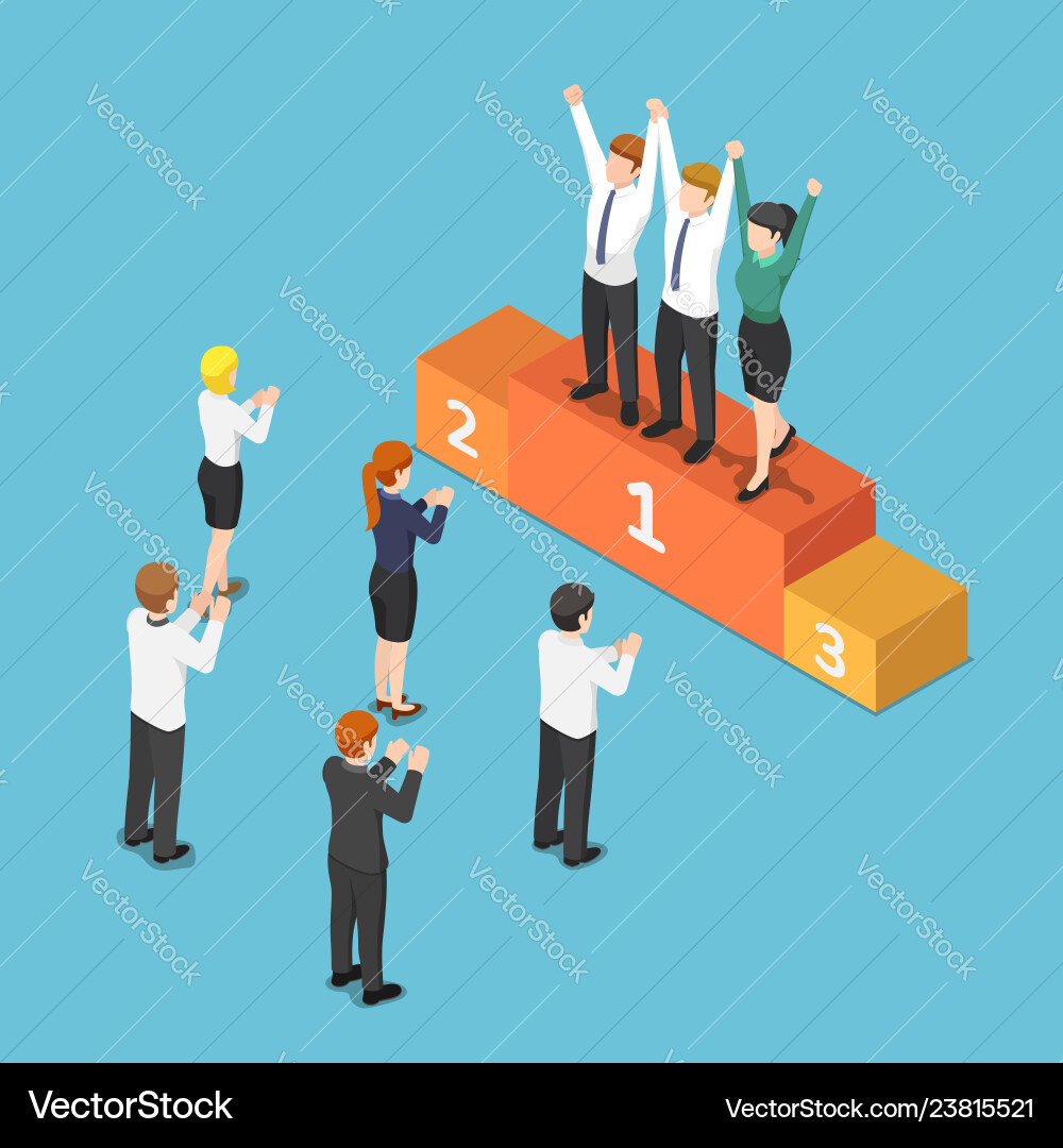 Isometric business team on winner podium and Vector Image
