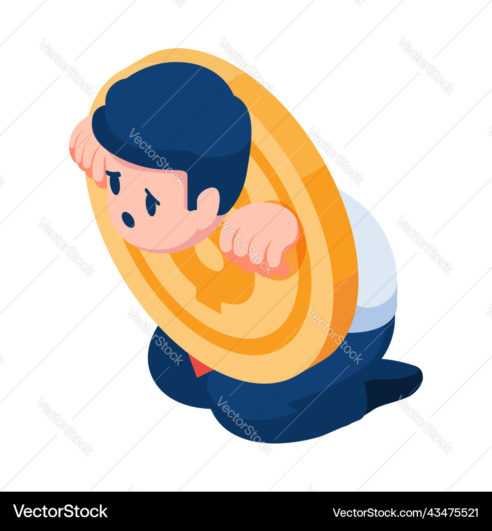 Isometric businessman stuck in dollar coin Vector Image