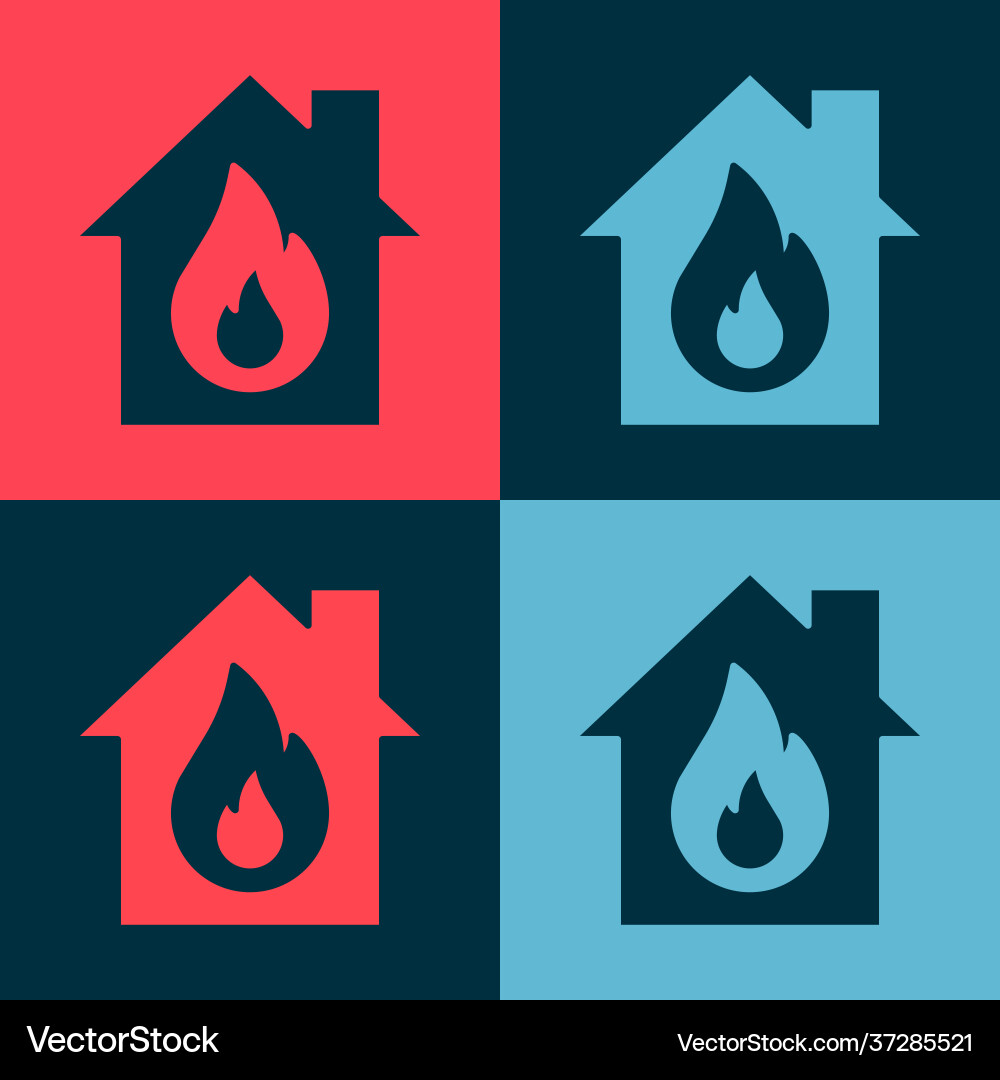 Pop art fire in burning house icon isolated Vector Image