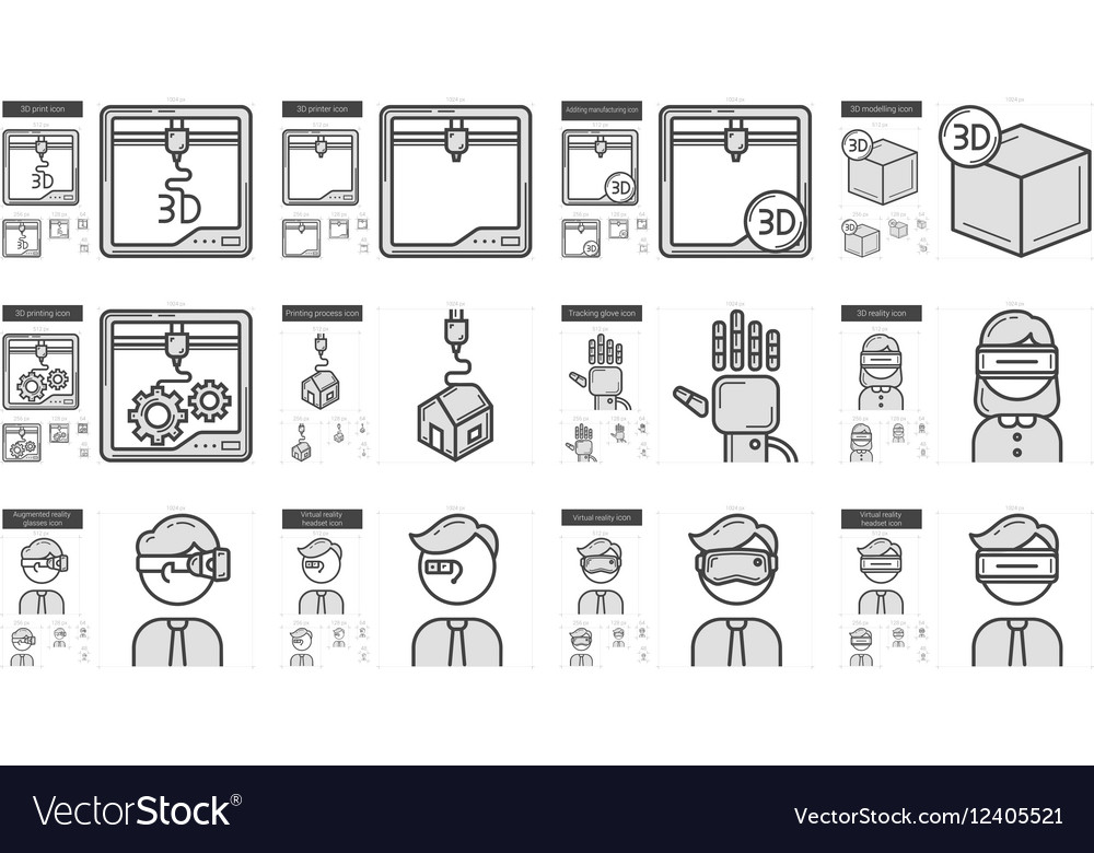 Virtual reality and 3d technology line icon set Vector Image