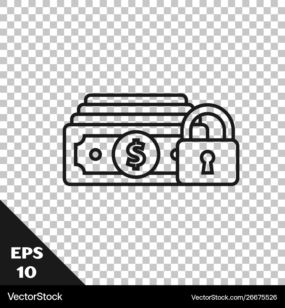 Black line money with lock icon isolated Vector Image
