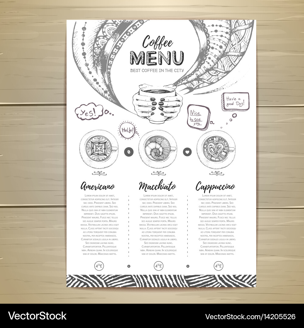 Coffee menu design sketch of cup Royalty Free Vector Image