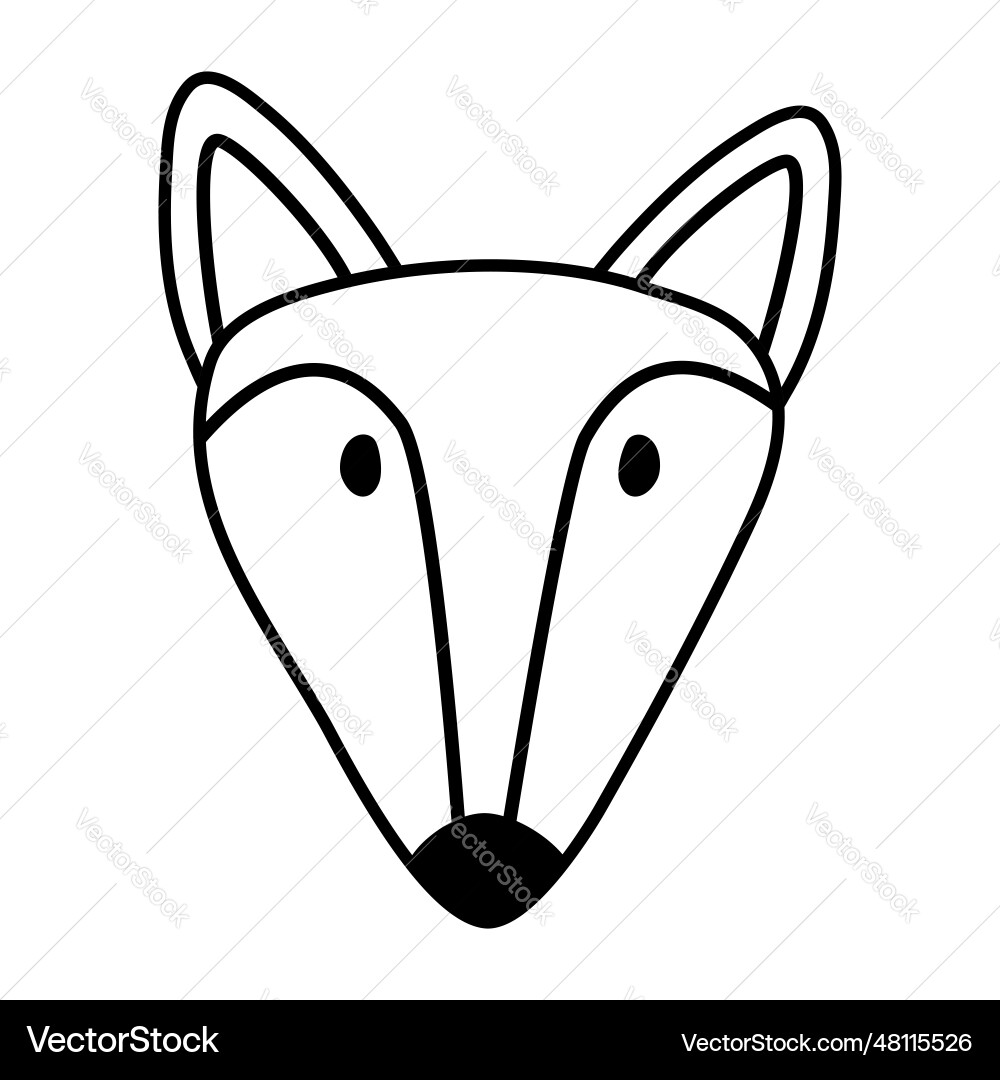 Head of cute fox doodle style flat outline Vector Image