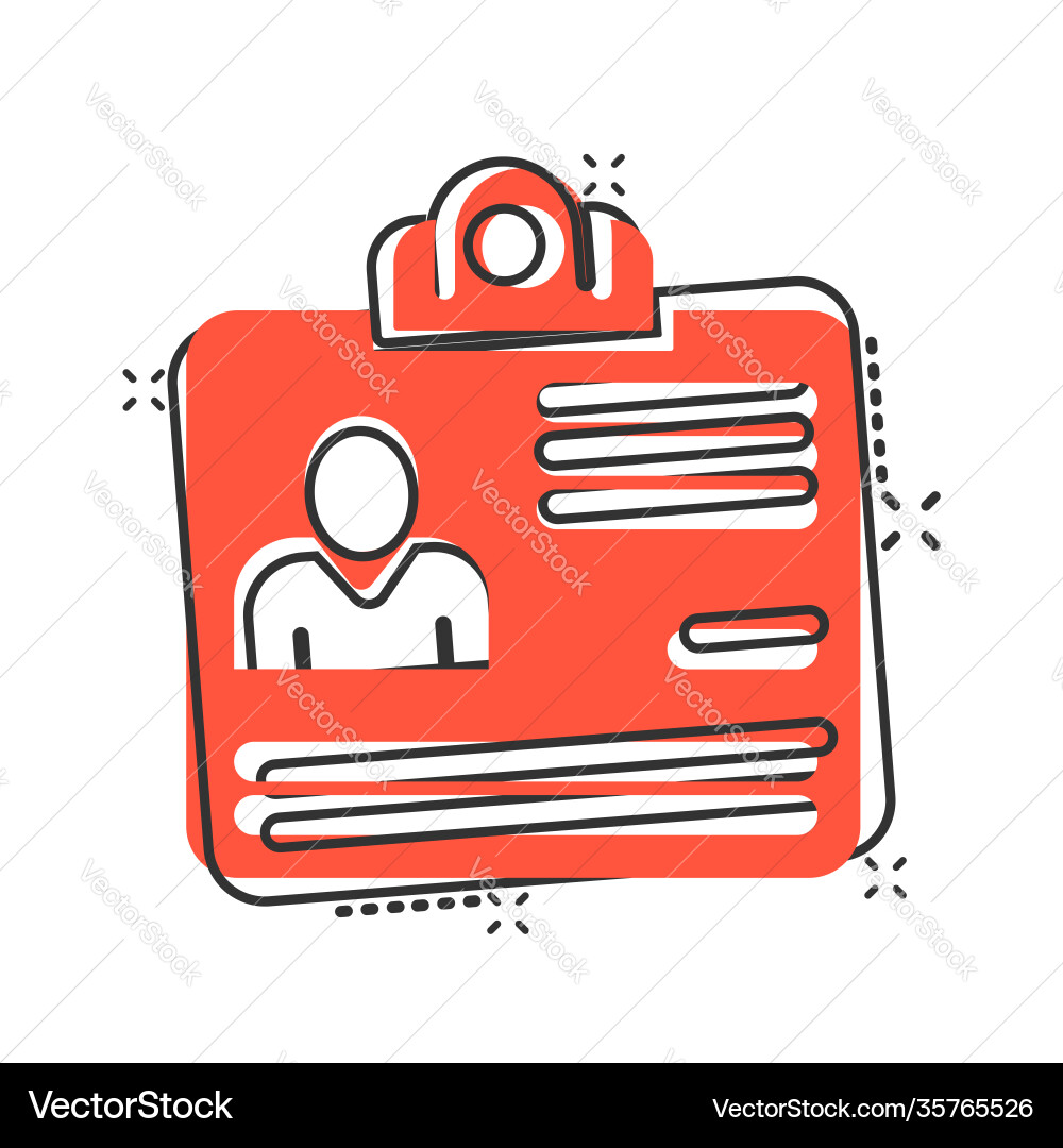 Id card icon in comic style identity tag cartoon Vector Image