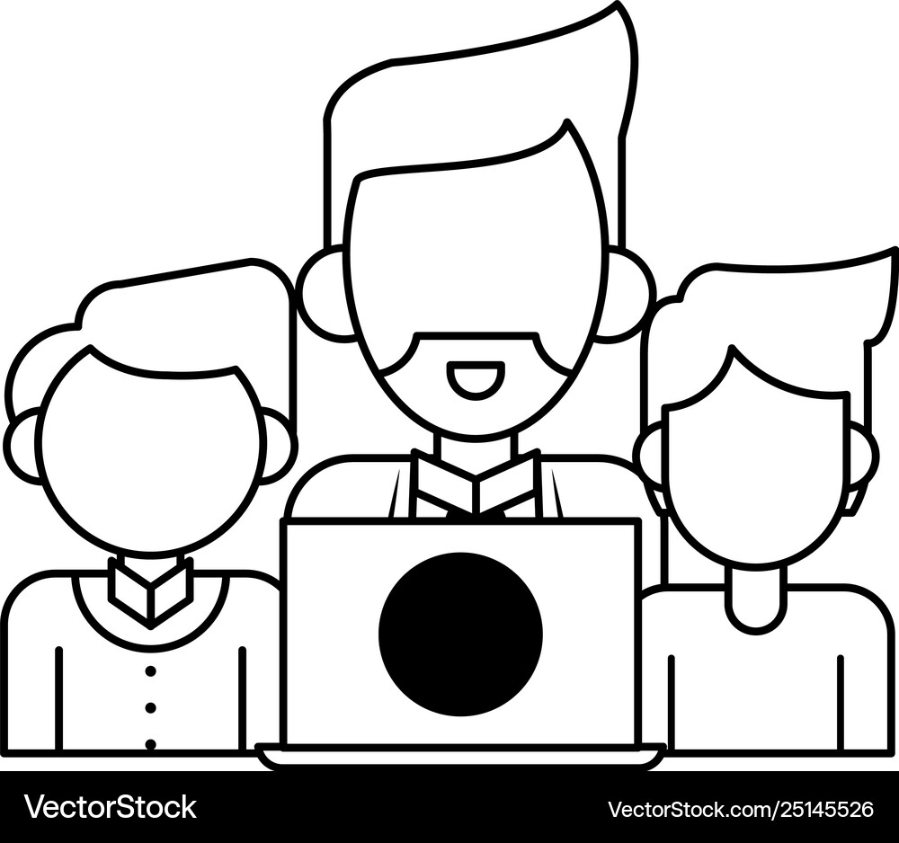 Men with laptop in black and white Royalty Free Vector Image