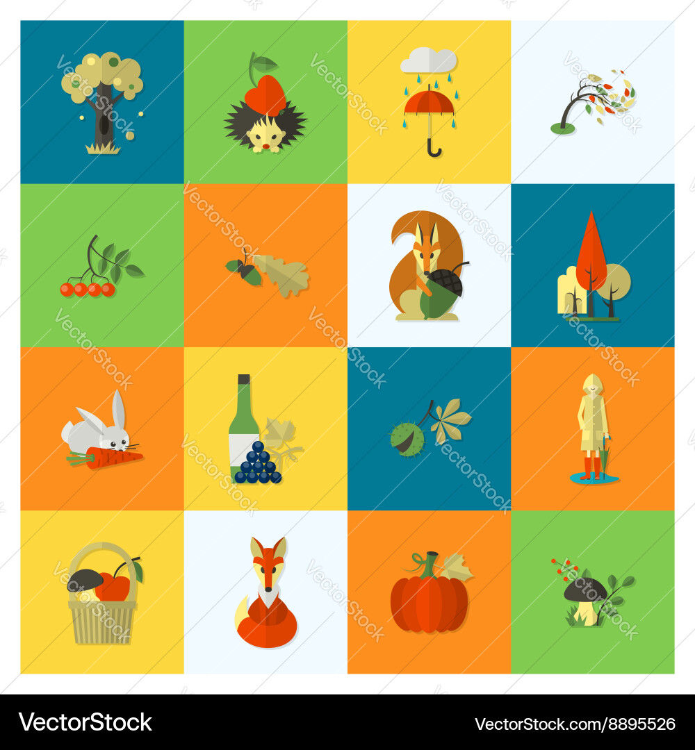 Set of flat autumn icons Royalty Free Vector Image