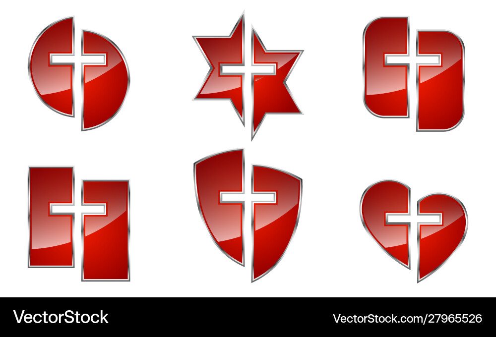 Set red glossy christian symbols Royalty Free Vector Image