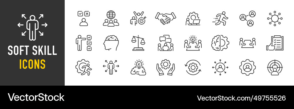 Soft skills web icons in line style teamwork Vector Image