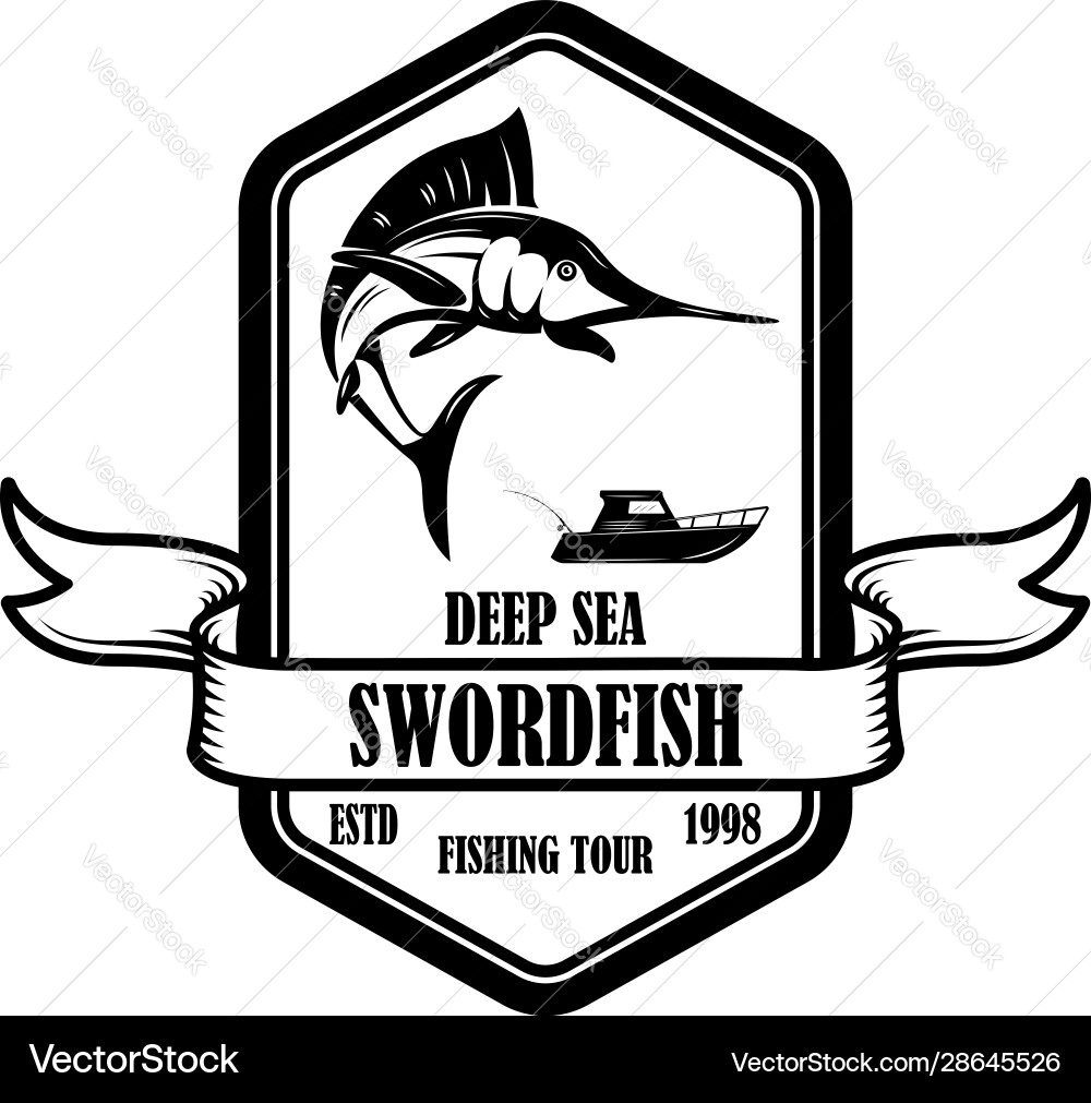 Swordfish fishing trip emblem template Royalty Free Vector