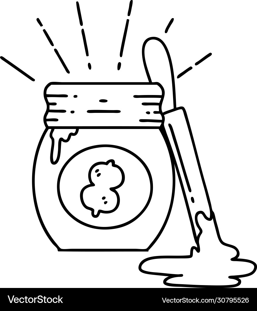 Traditional black line work tattoo style peanut Vector Image