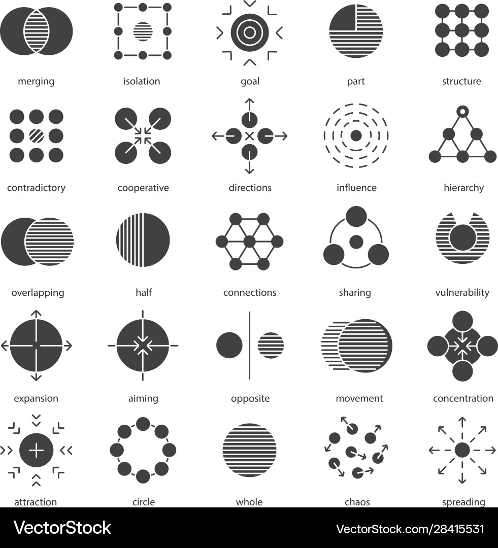 Abstract symbols glyph icons set Royalty Free Vector Image