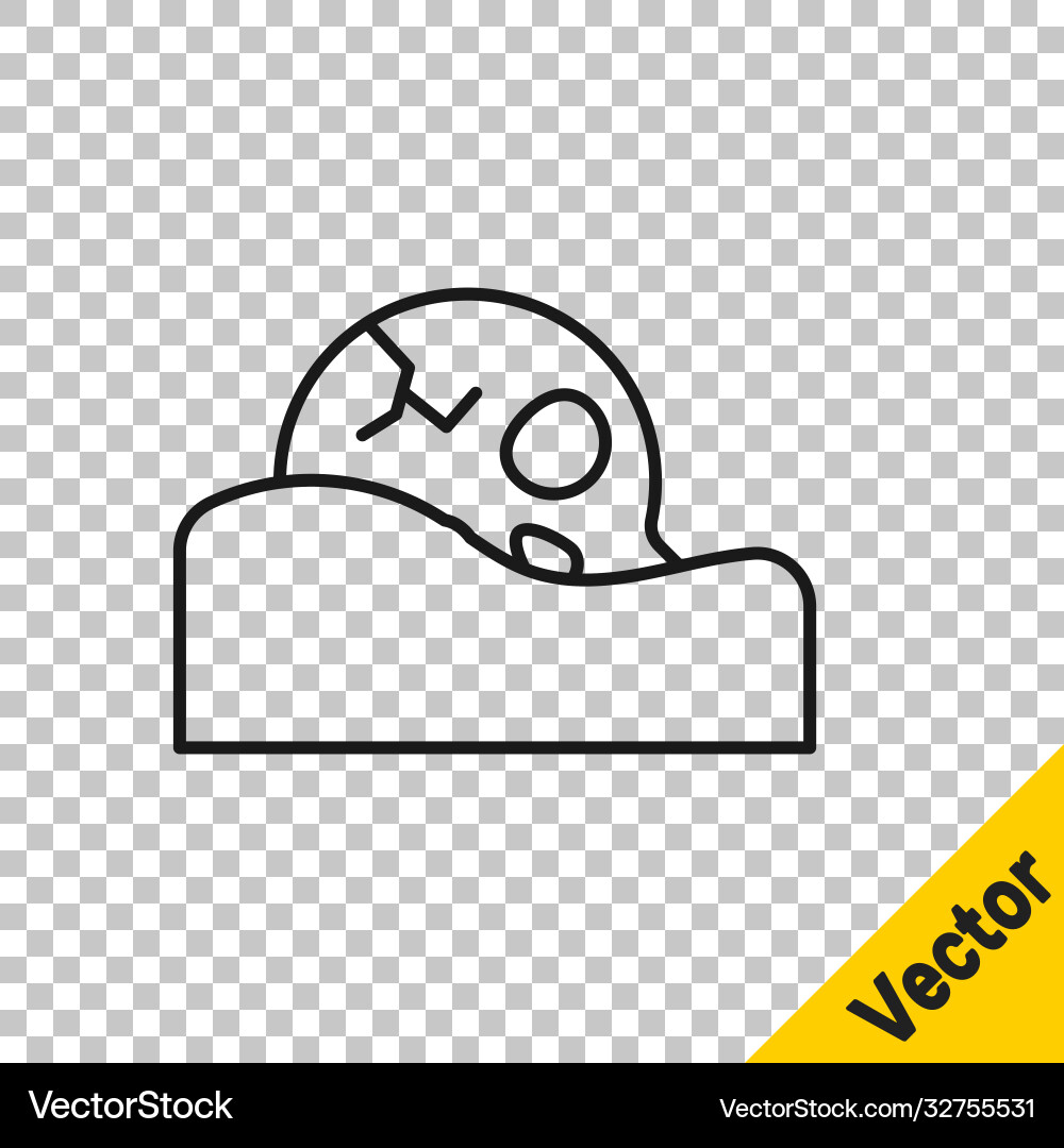 Black line human skull in ground icon isolated Vector Image