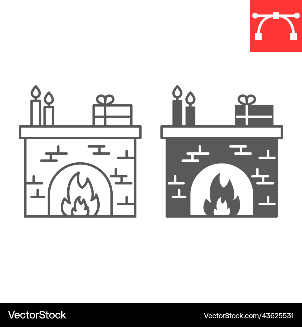 Christmas fireplace line and glyph icon Royalty Free Vector