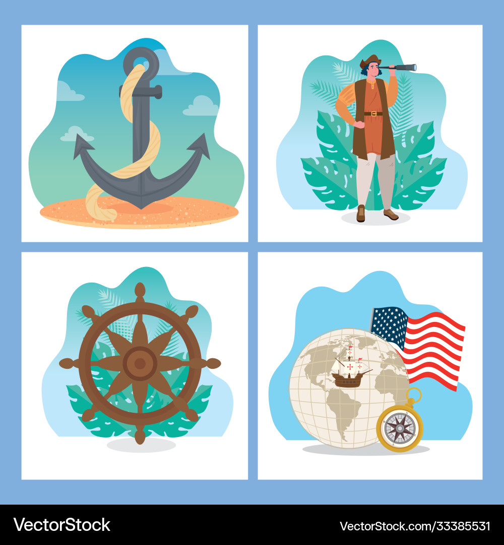 Christopher columbus cartoon anchor rudder Vector Image