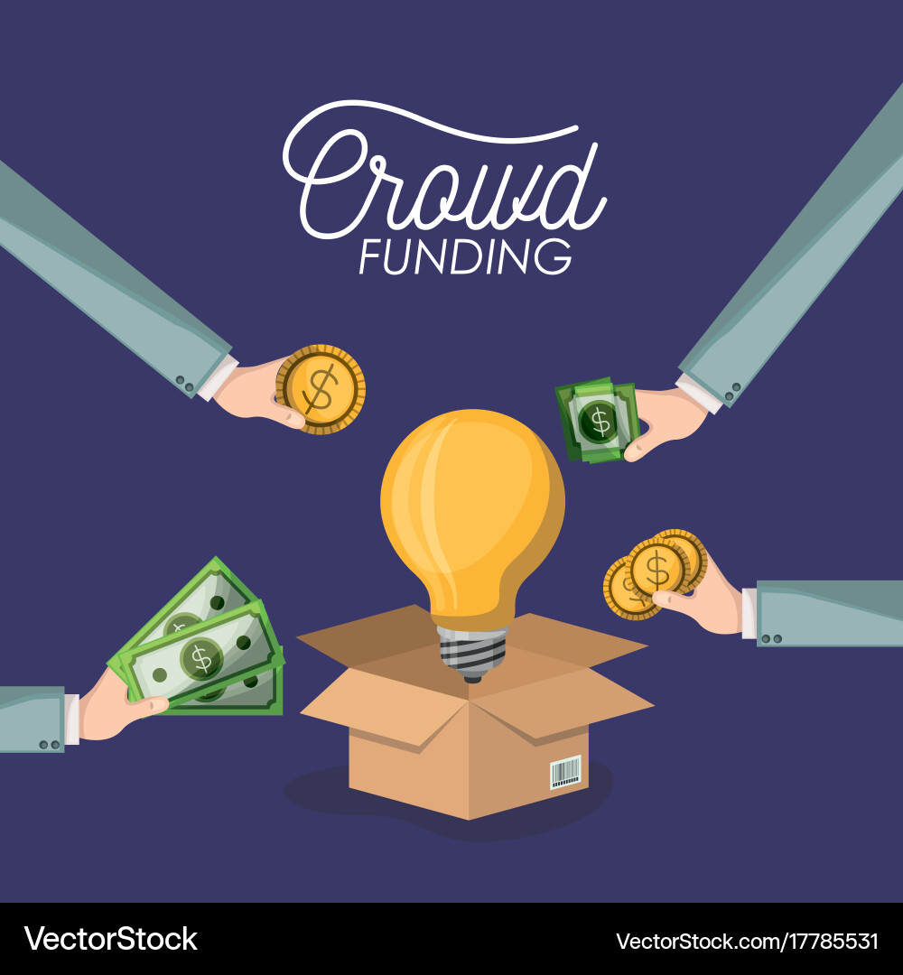 Crowdfunding poster with cardboard box opened Vector Image