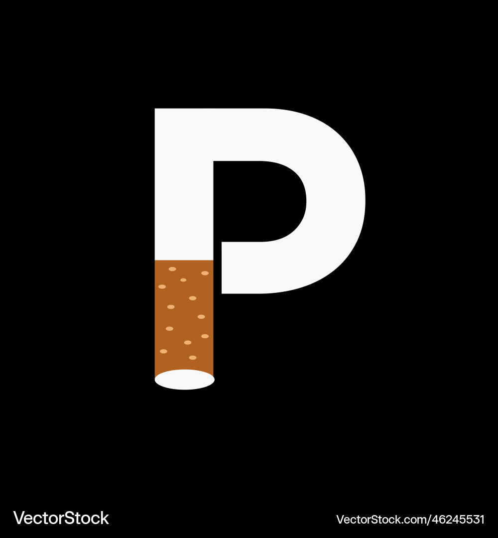 Letter p smoke logo concept with cigarette icon Vector Image