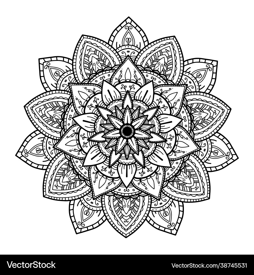 Mandala in line art style isolated Royalty Free Vector Image