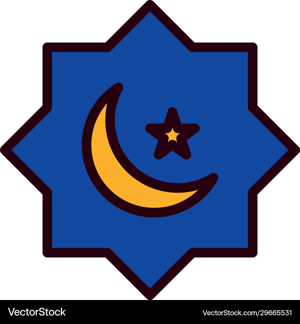 Ramadan moon and star line fill style icon Vector Image