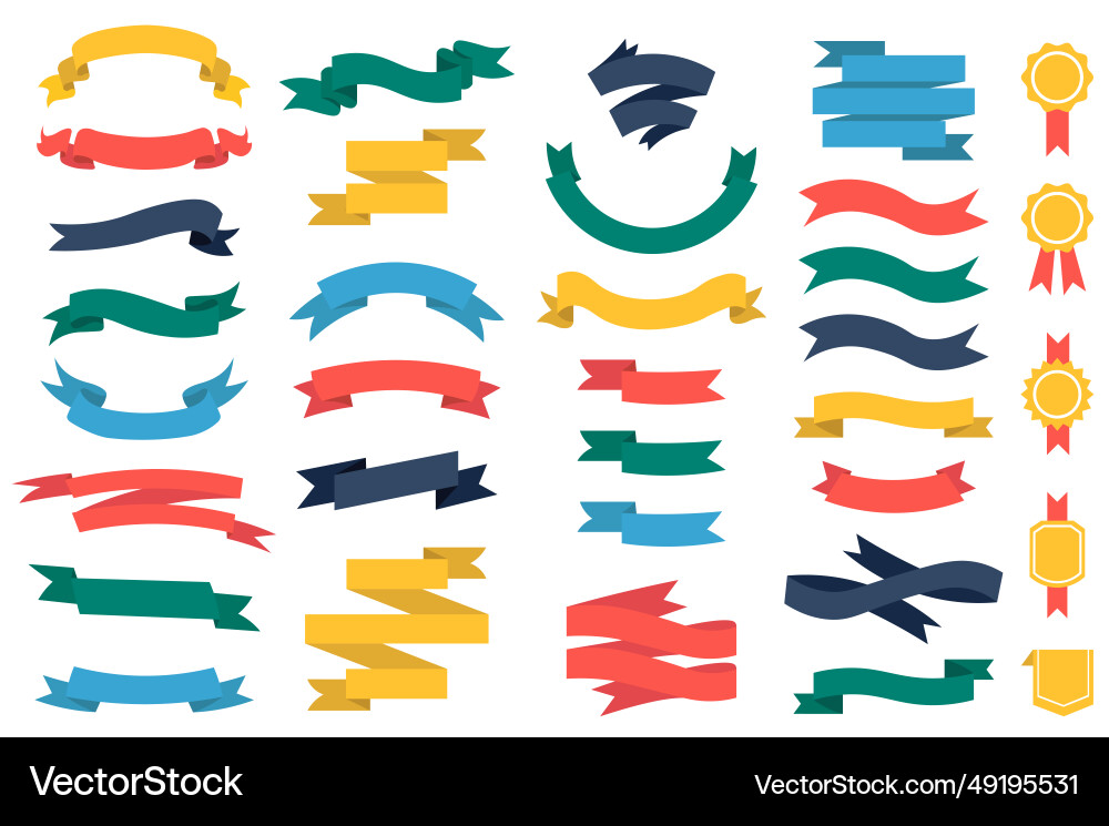 Ribbons mega set in flat cartoon design Royalty Free Vector