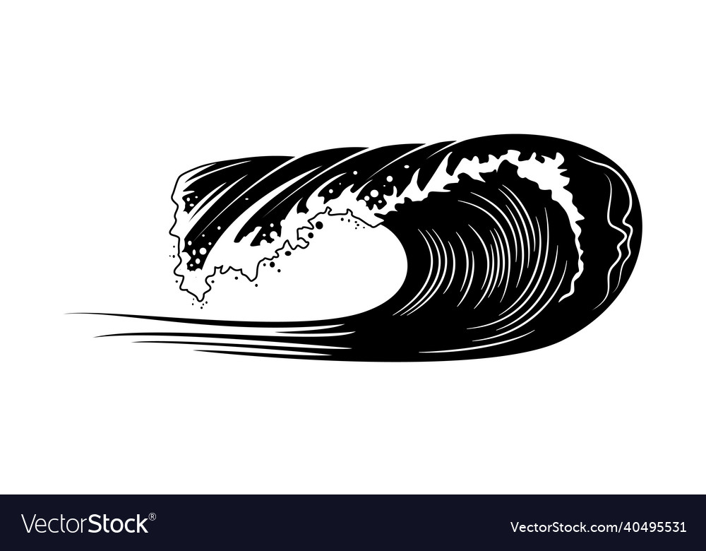 Sea wave engraving composition Royalty Free Vector Image