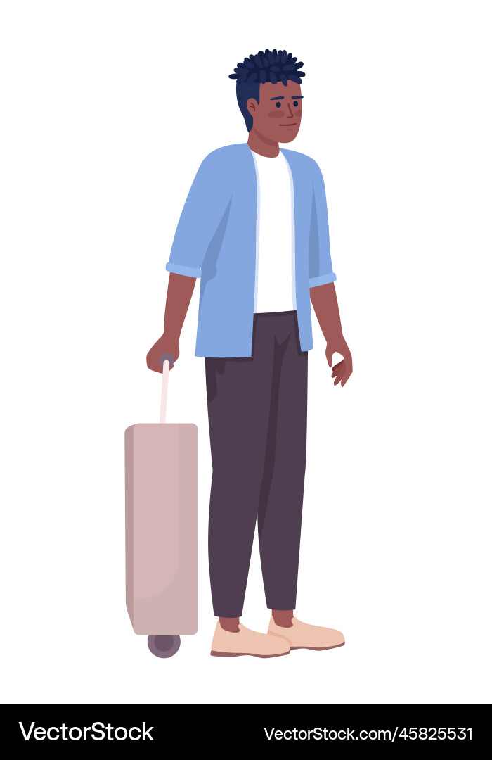 Young male passenger with suitcase semi flat Vector Image