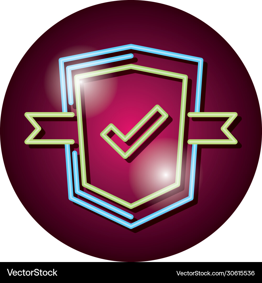 Badge with ribbon in neon light Royalty Free Vector Image