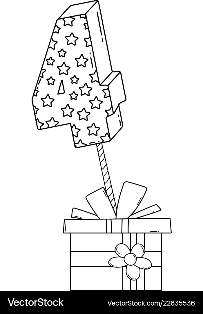 Birthday gift box with number four balloons Vector Image