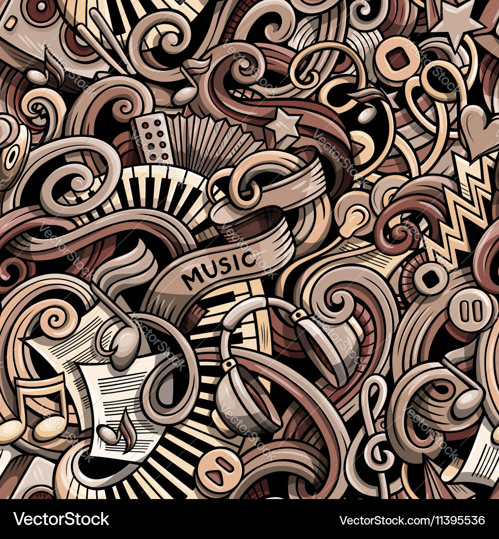 Cartoon hand drawn doodles music seamless pattern Vector Image