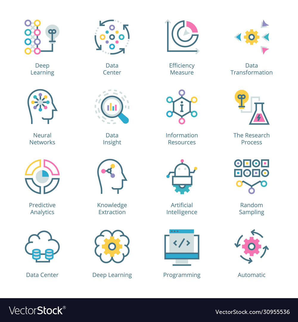 Data science filled line icons Royalty Free Vector Image