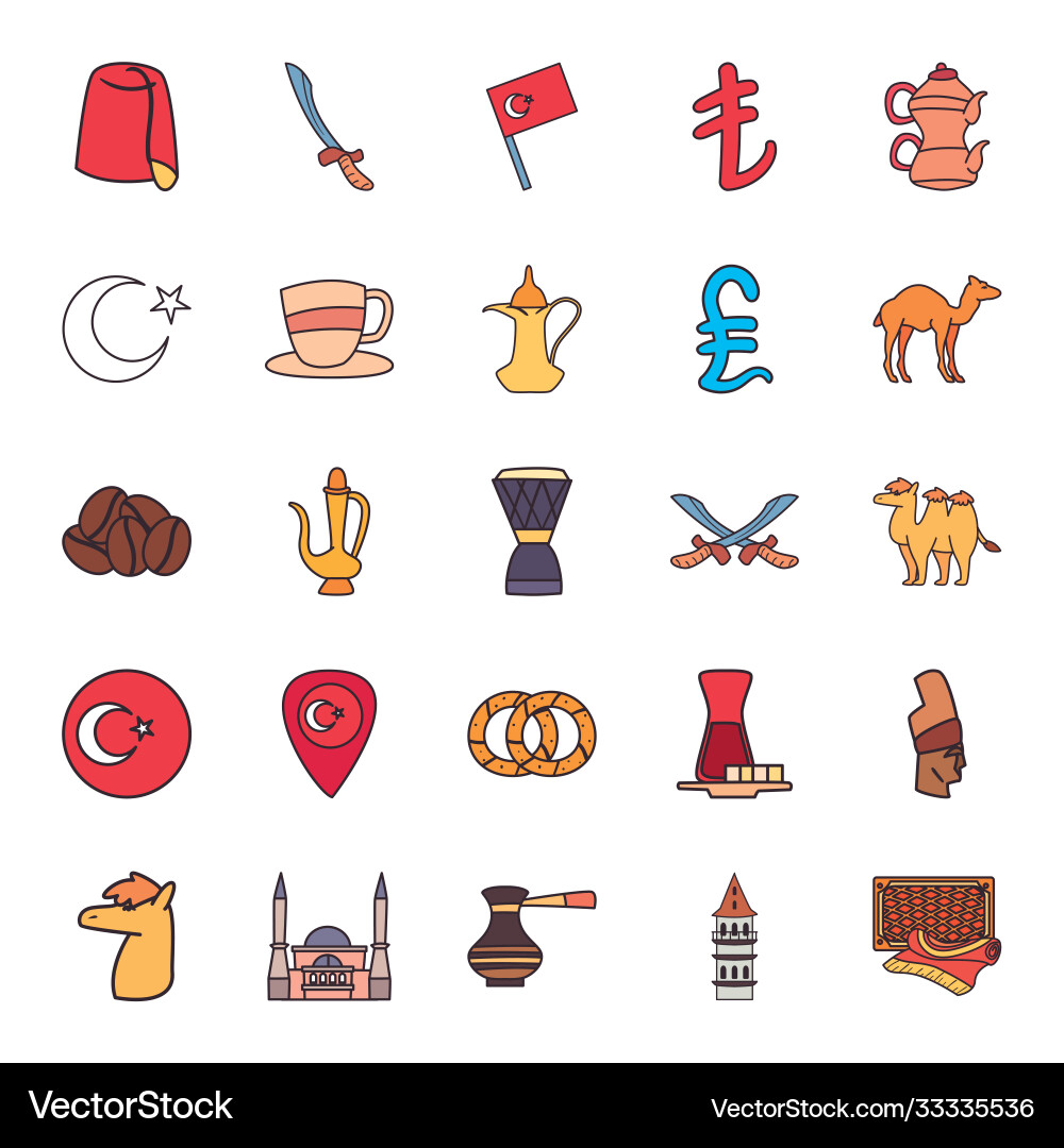 Turkish line and fill style group icons Royalty Free Vector