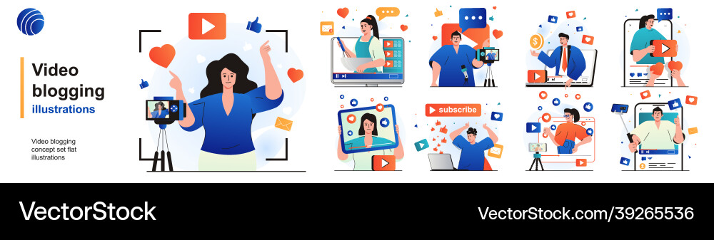 Video blogging isolated set bloggers record Vector Image