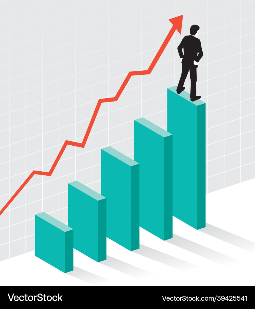 Business graph with businessman looki Royalty Free Vector