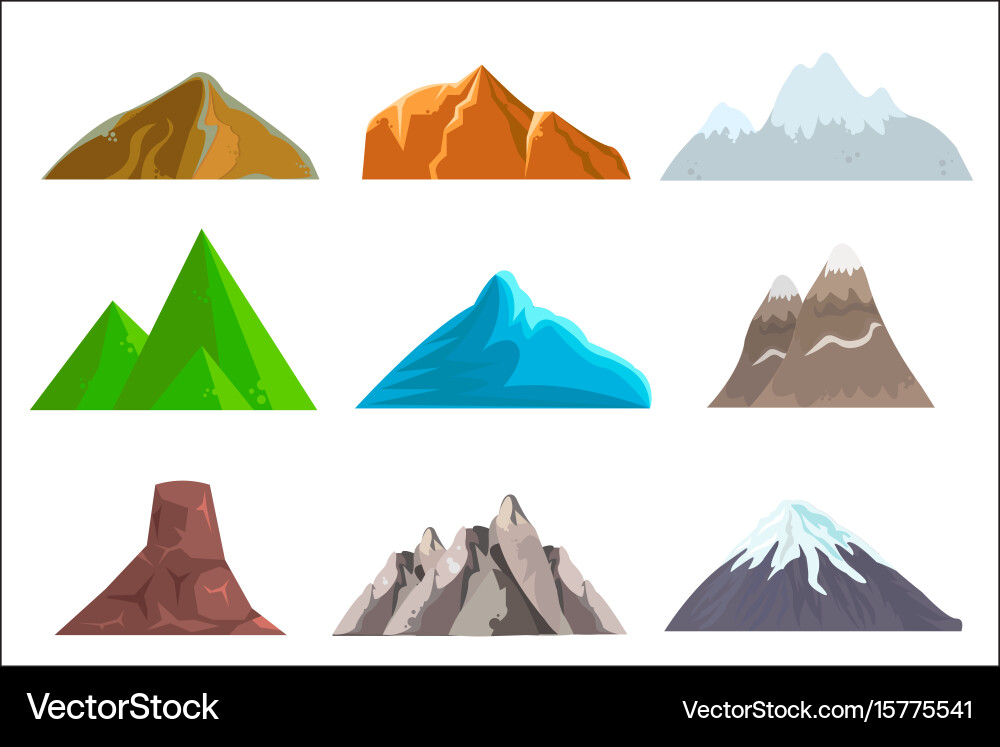 Cartoon hills and mountains set isolated Vector Image