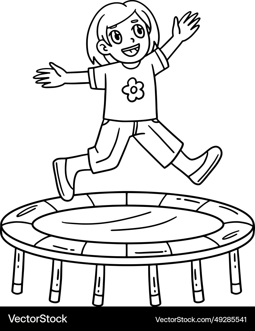 Circus child and trampoline isolated coloring page
