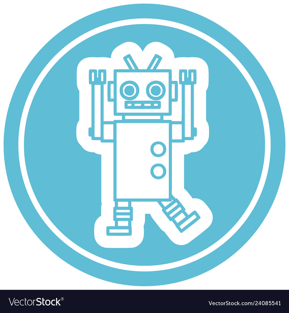 Dancing robot circular icon Royalty Free Vector Image