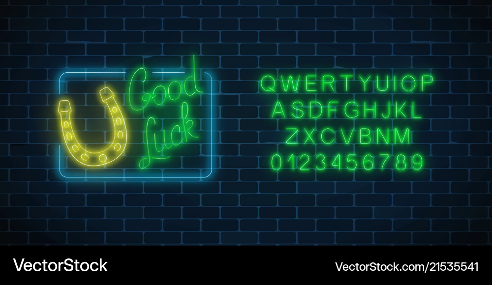 Glowing neon sign with good luck wish Royalty Free Vector