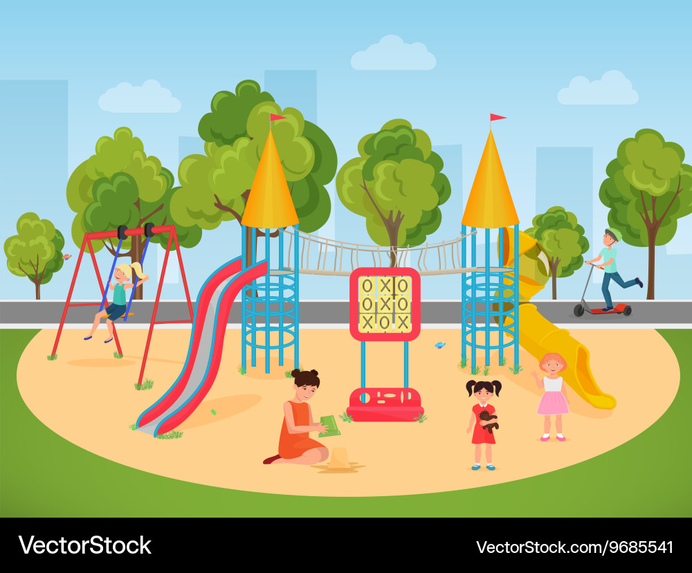 Kids children playing in playground Royalty Free Vector
