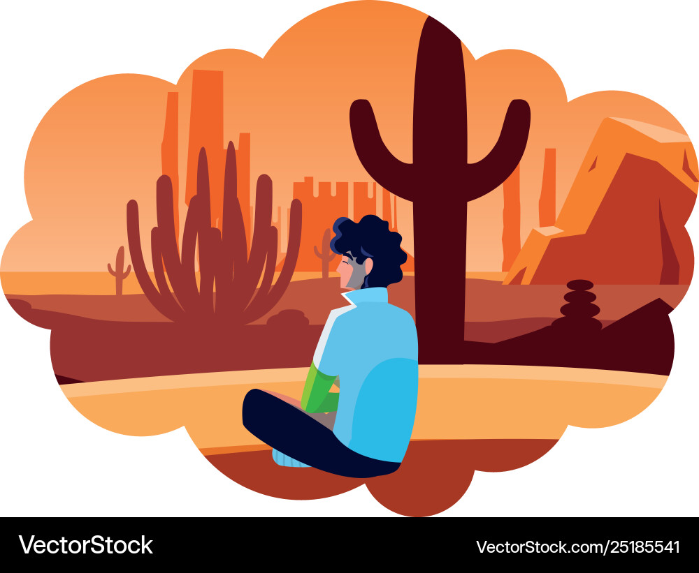 Man contemplating horizon in desert scene Vector Image
