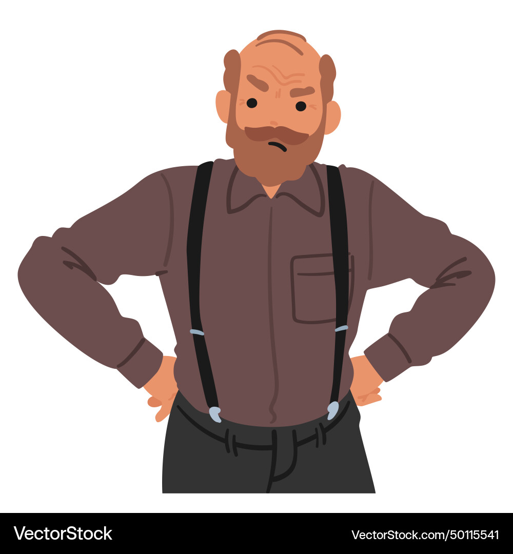 Offended elderly man stands with arms akimbo his Vector Image