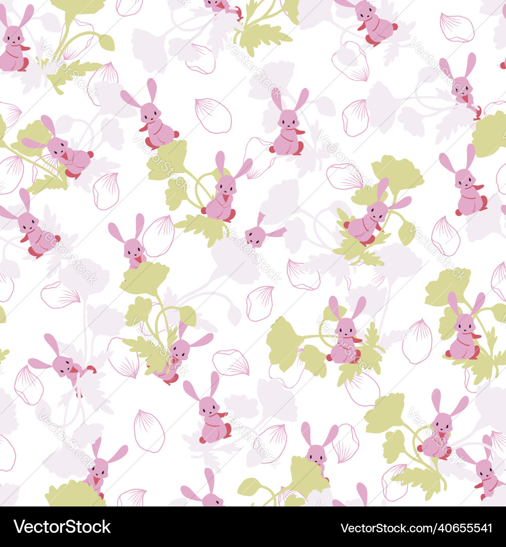 Pink rabbits and spring garden graphic seamless Vector Image