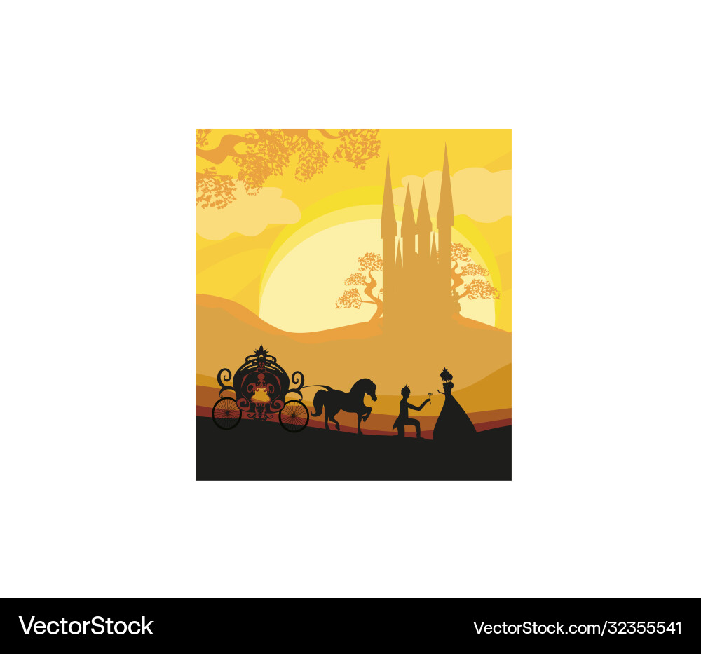 Prince princess and carriage Royalty Free Vector Image