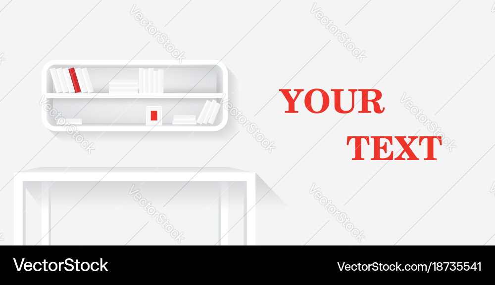 White bookshelf table and photo frame books Vector Image